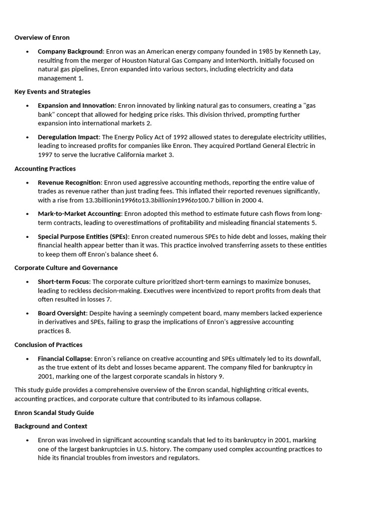 Enron Scandal Study Guide | PDF | Enron | Accounting