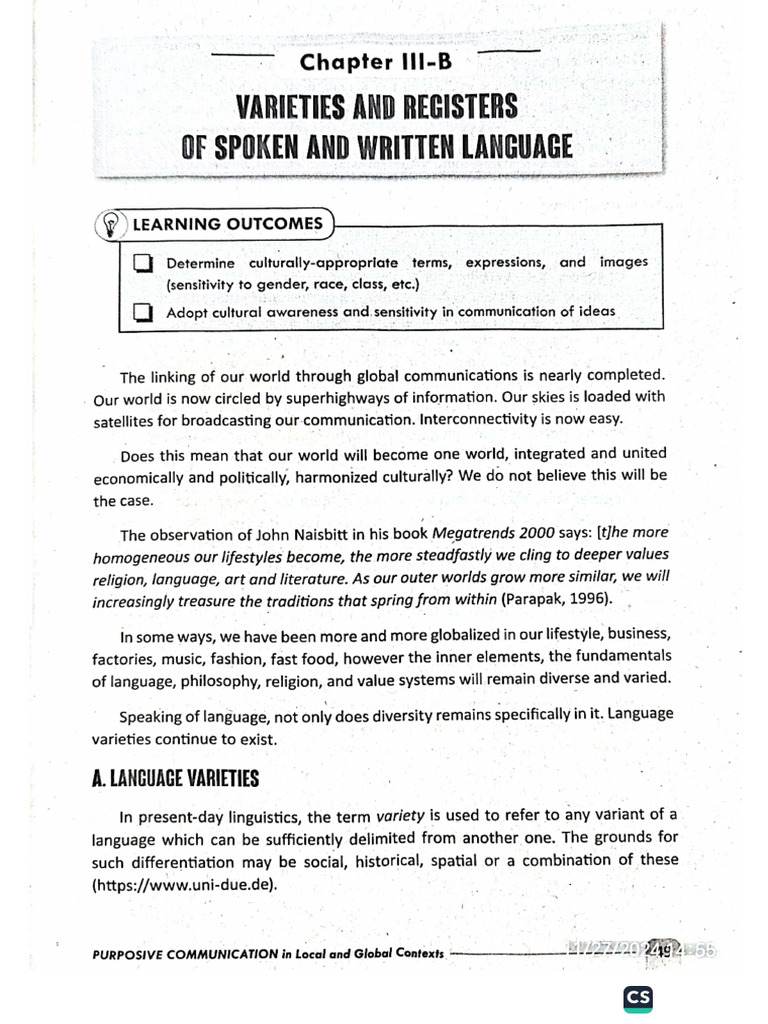 Varieties and Registers of Spoken and Written Language | PDF