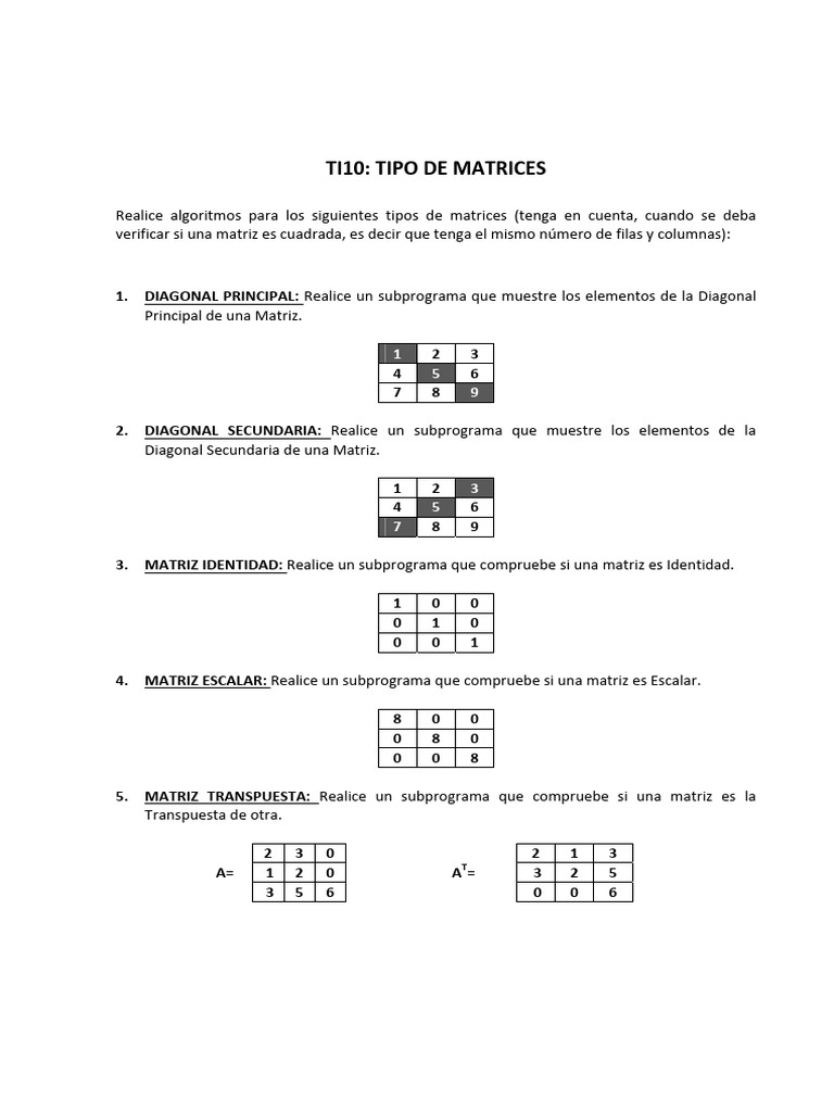 Taller - Tipo Matrices | PDF