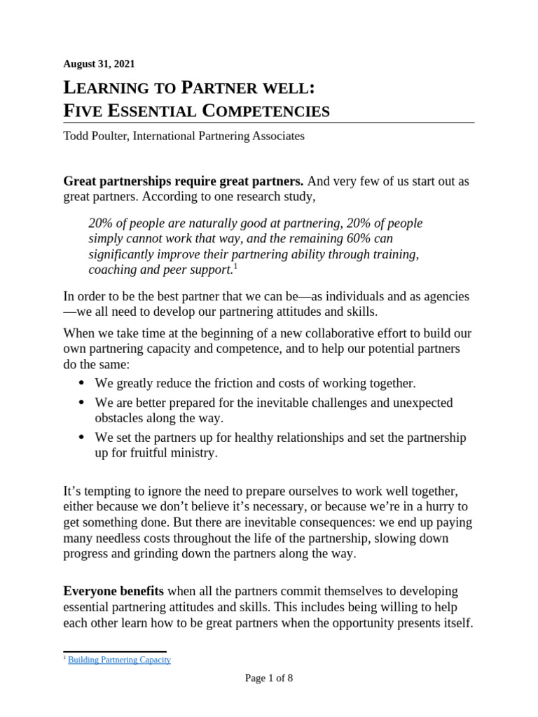 Essential Competencies For Partnering and How To Develop Them | PDF ...