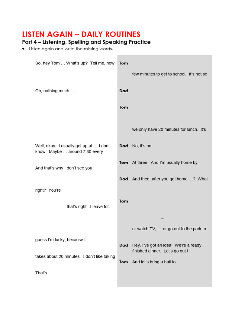 Daily Routines Listening Practice | PDF | Lunch