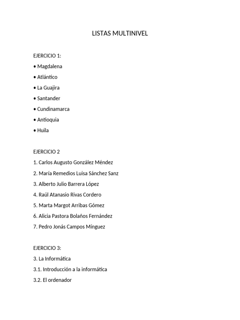 Ejercicio 3 Lista Multinivel Informatica | PDF
