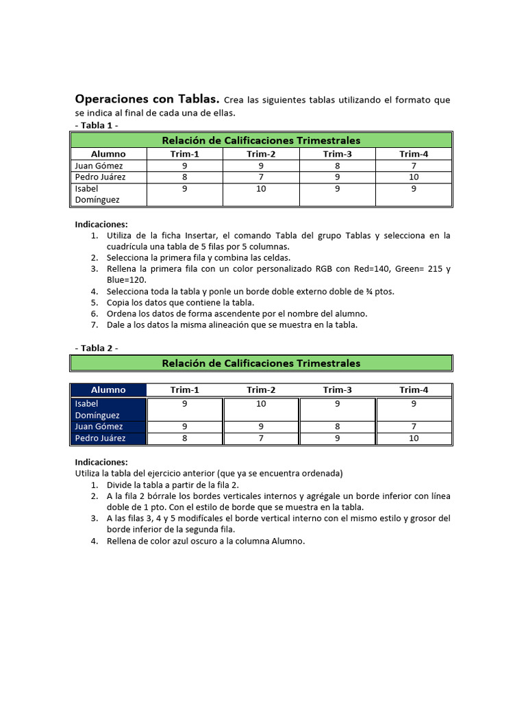 Ejercicio Tablas | PDF