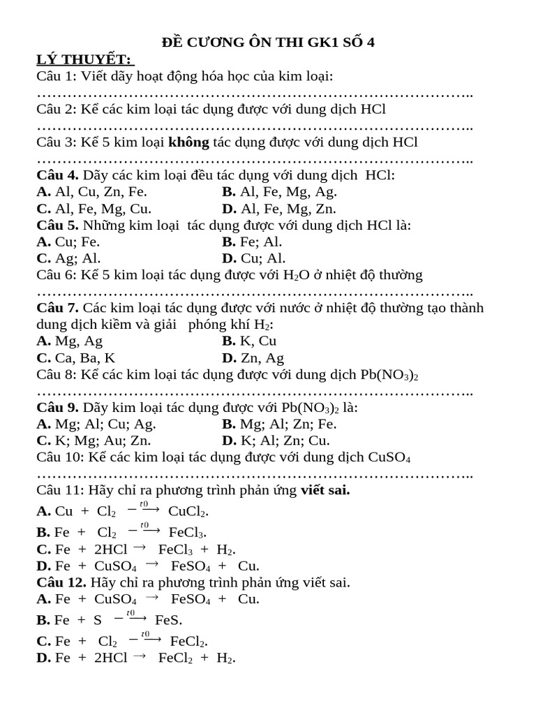H9 ĐỀ CƯƠNG ÔN GK1 HS số 4 | PDF