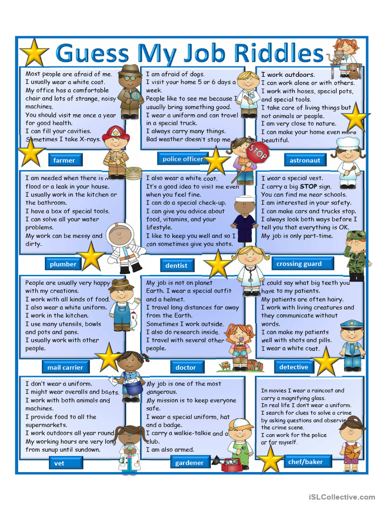 Jobs & Occupations - Guess My Job Riddles | PDF | Detective