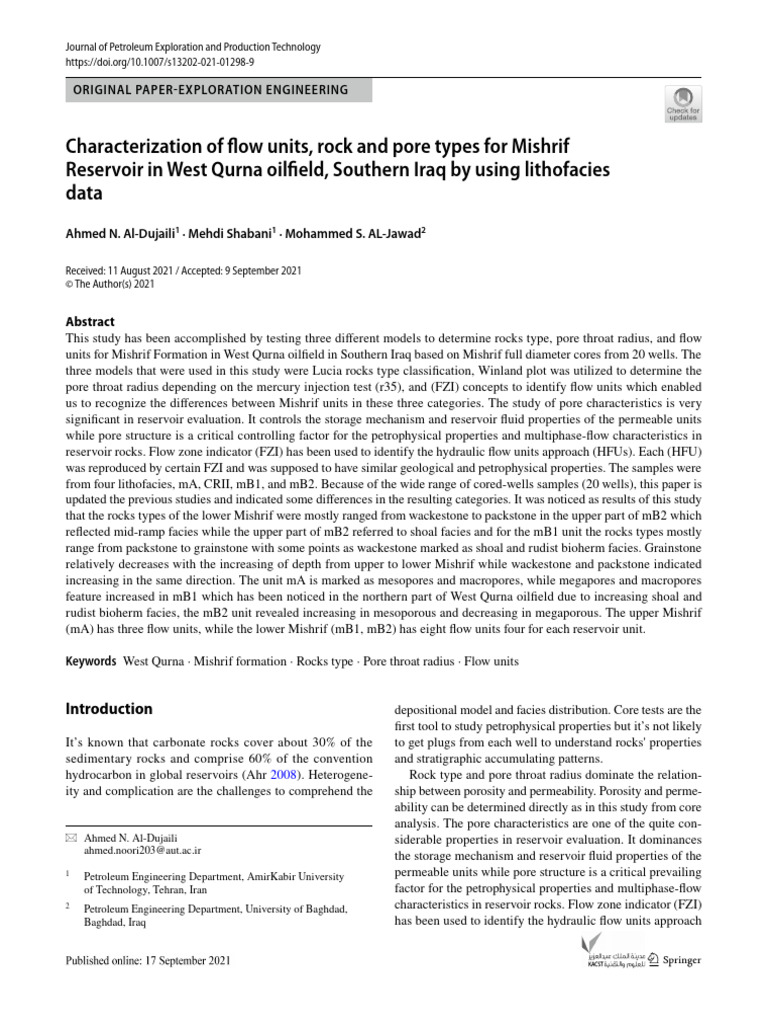 Characterization of Mishrif Reservoir Flow Units | PDF | Porosity ...
