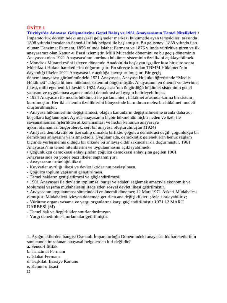 Anayasa Vize Ve Final Sorulari | PDF
