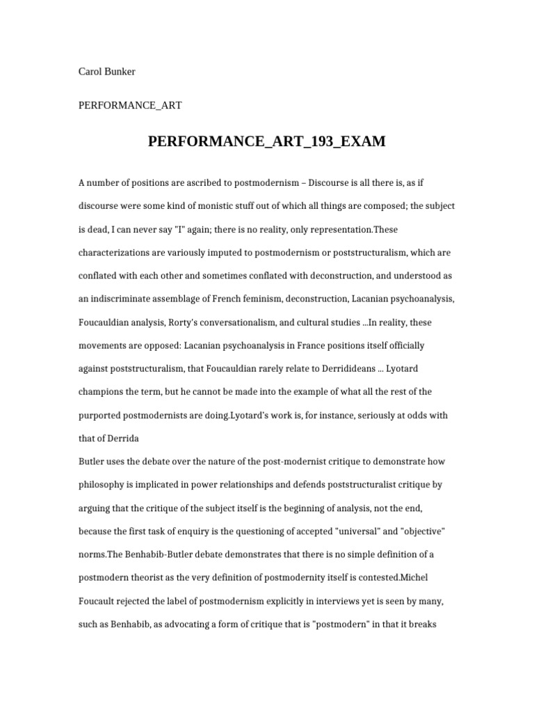 PERFORMANCE_ART_193_EXAM | PDF | Postmodernism | Liberal Arts Education