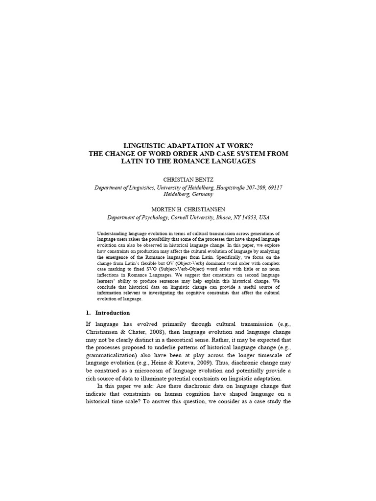 Ling Adaptation at Work - Romance Case - Word Order | PDF | Second Language | Verb