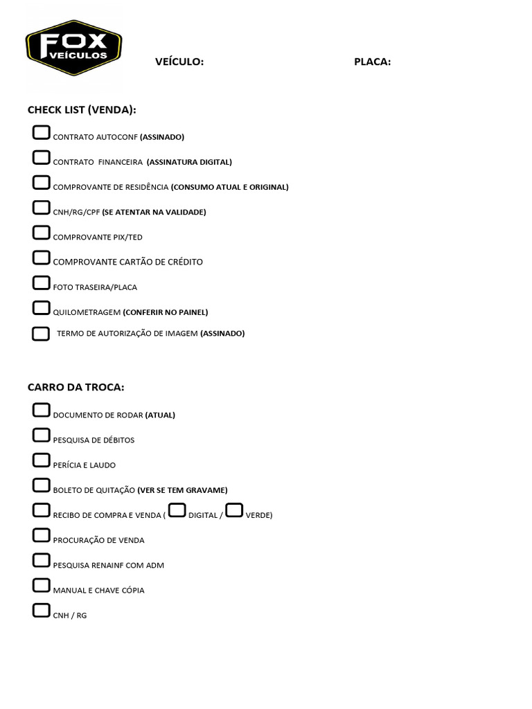 Modelo Check List (Venda) | PDF