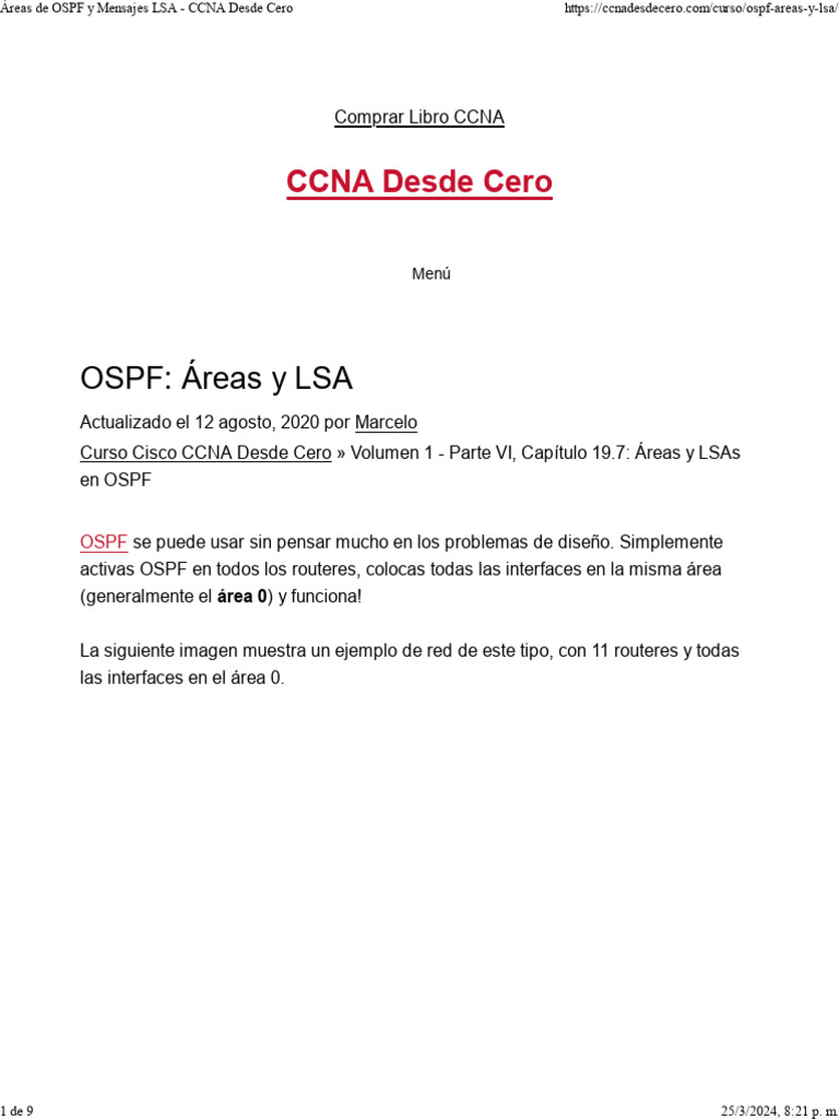 Áreas De Ospf Y Mensajes Lsa Ccna Desde Cero Pdf Protocolos De