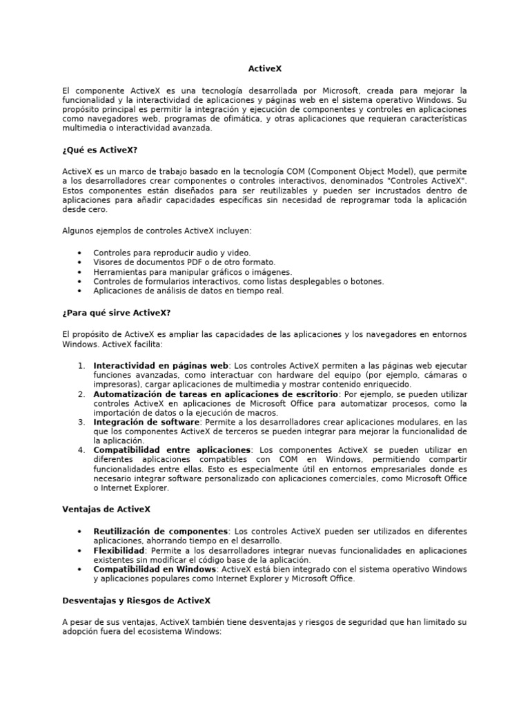 ActiveX: Funciones y Desafíos | PDF | Software de la aplicacion | explorador de Internet
