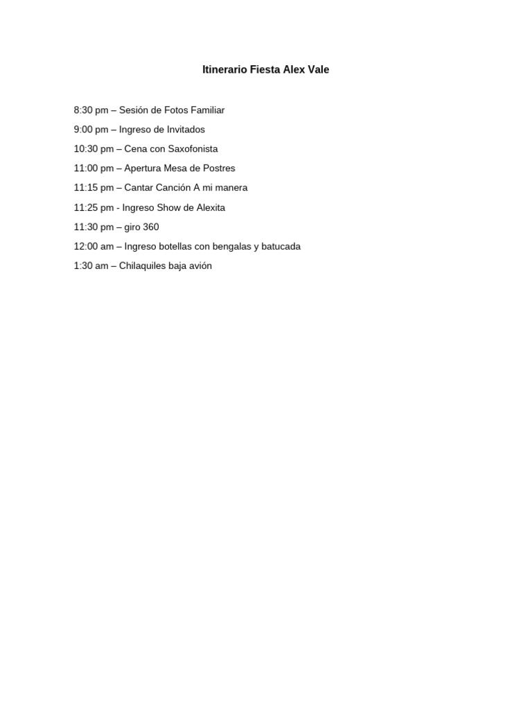 Itinerario Fiesta Alex Vale | PDF