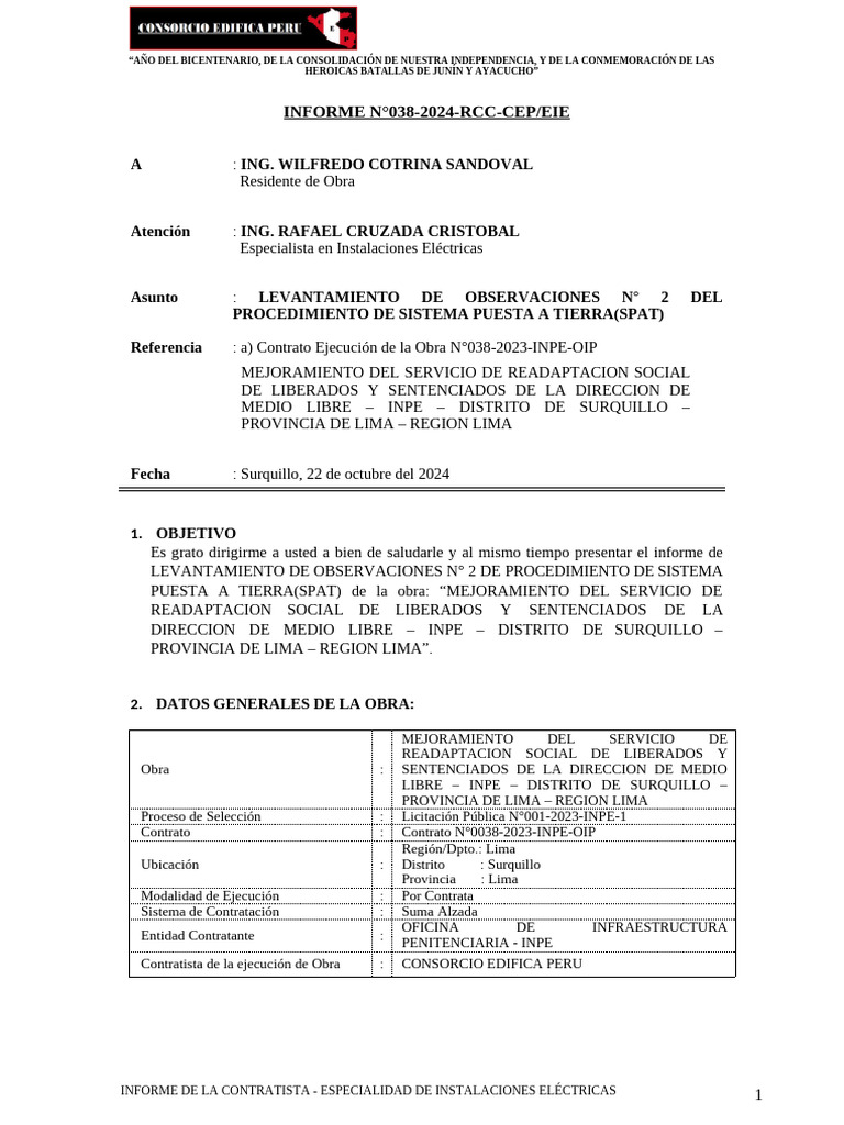 Informe N°038-2024 - LEVANTAMIENTO DE OBSERVACIONES #2 DEL ...