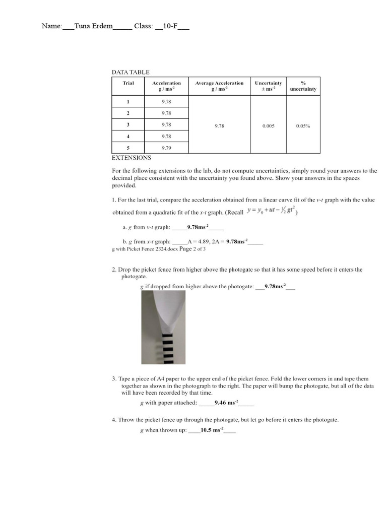 Physics Experiment Analysis | PDF | Observational Error