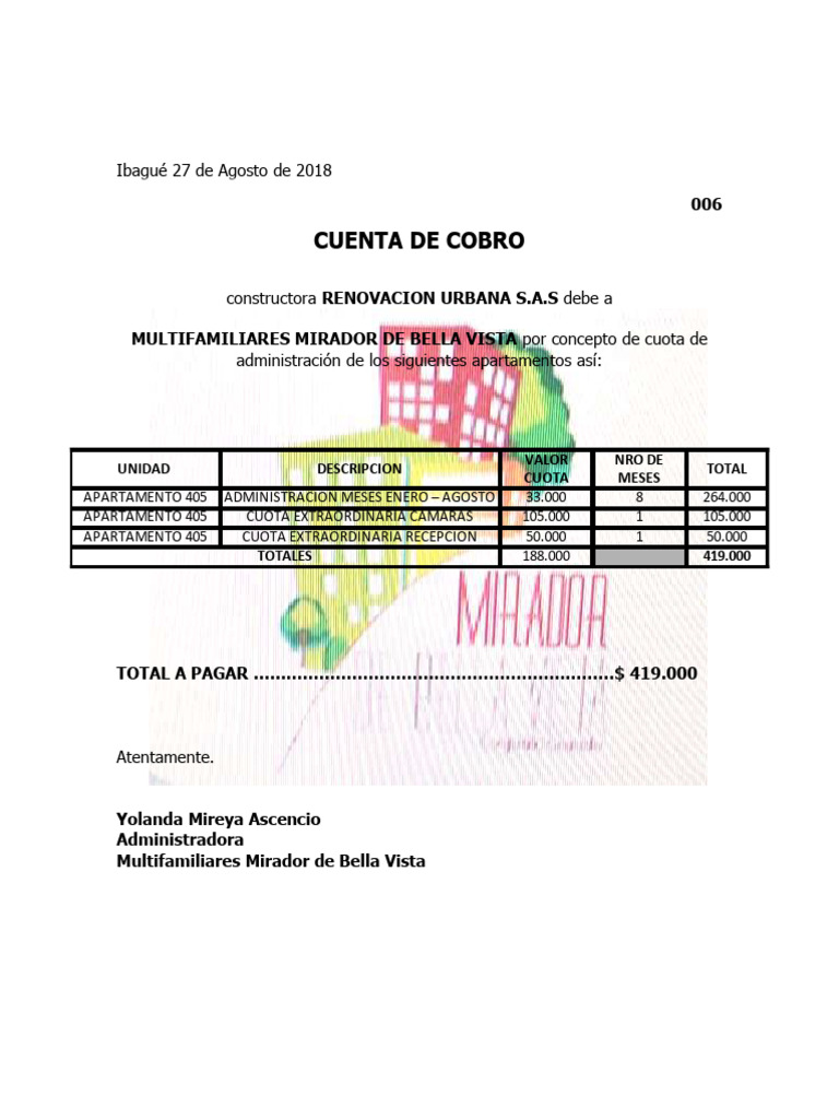 Cuenta de Cobro 006 | PDF