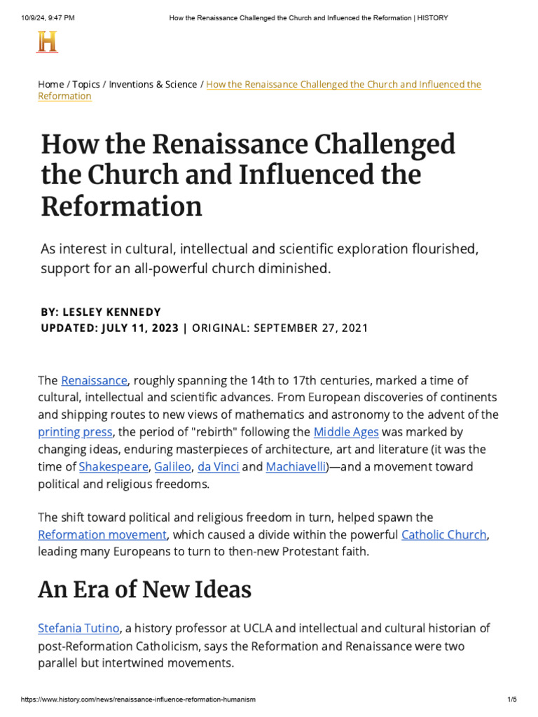 How The Renaissance Challenged The Church and Influenced The ...