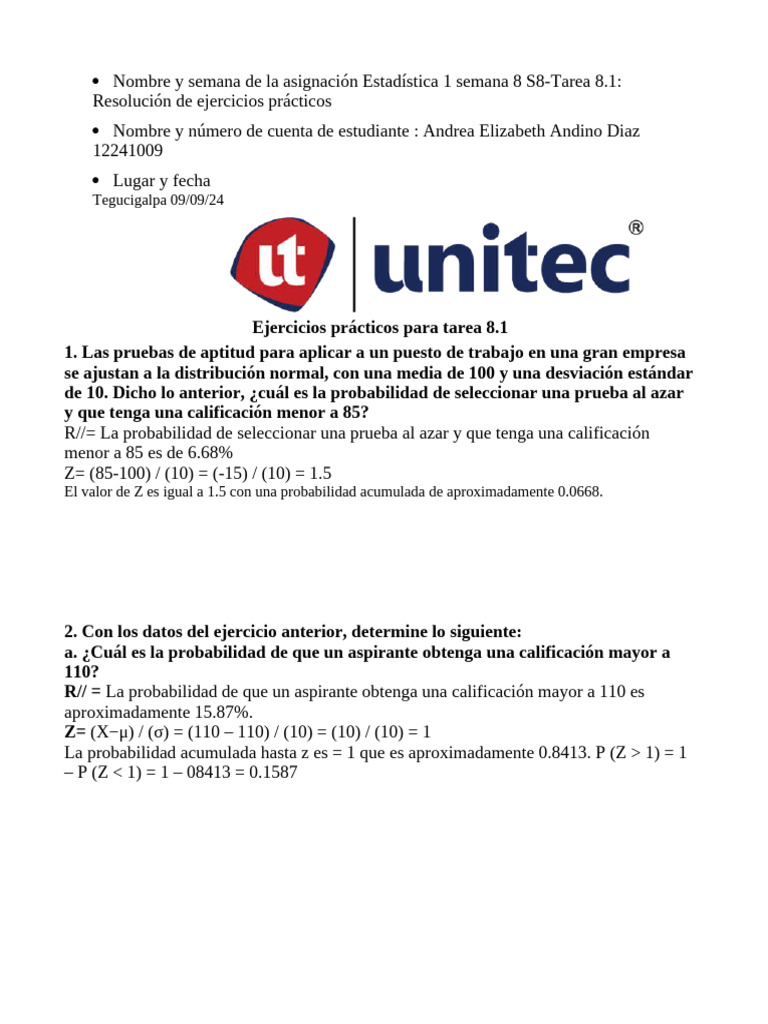 S8-Tarea 8.1 Resolución de Ejercicios Prácticos Andrea Andino 12241009 | PDF | Teoría de ...
