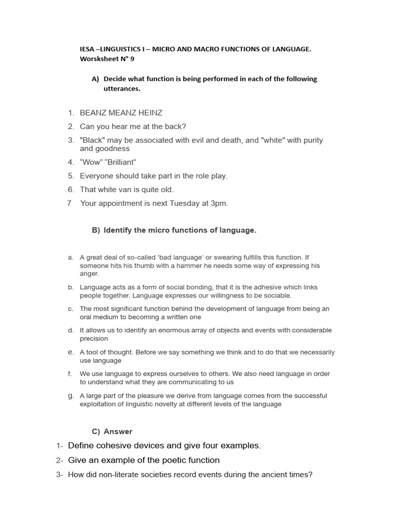Functions of language by Flinch - Worksheet N- 9.docx (1) | PDF ...