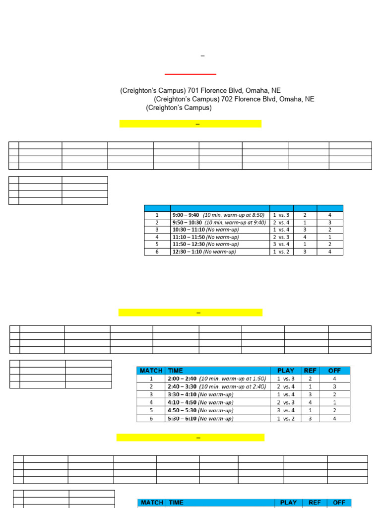 Division 2 Pool Play Schedule - Creighton VB Team Camp | PDF