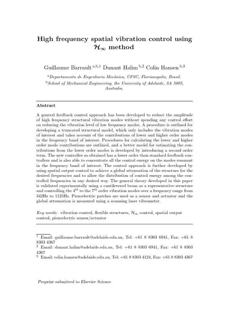 High Frequency Spatial Vibration Control | PDF | Applied Mathematics