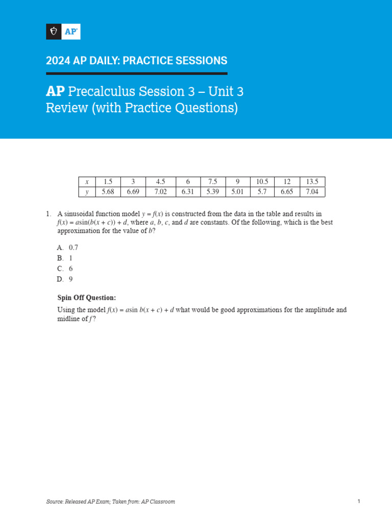 AP Precalculus Session3 Worksheet | PDF | Graph Theory | Theoretical ...