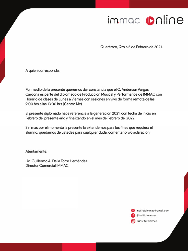 Constancia de Diplomado IMMAC 2021 | PDF