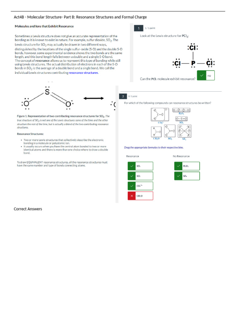Act4B Molecular Structure Part B Resonance Structures and Formal Charge ...