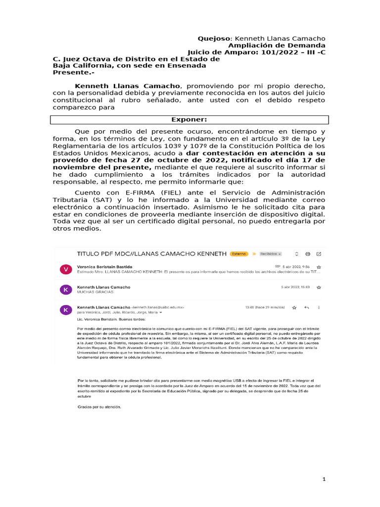 Amparo Kenneth Vs Xochicalco. Promoción Sobre Cumplimiento de Autoridad ...