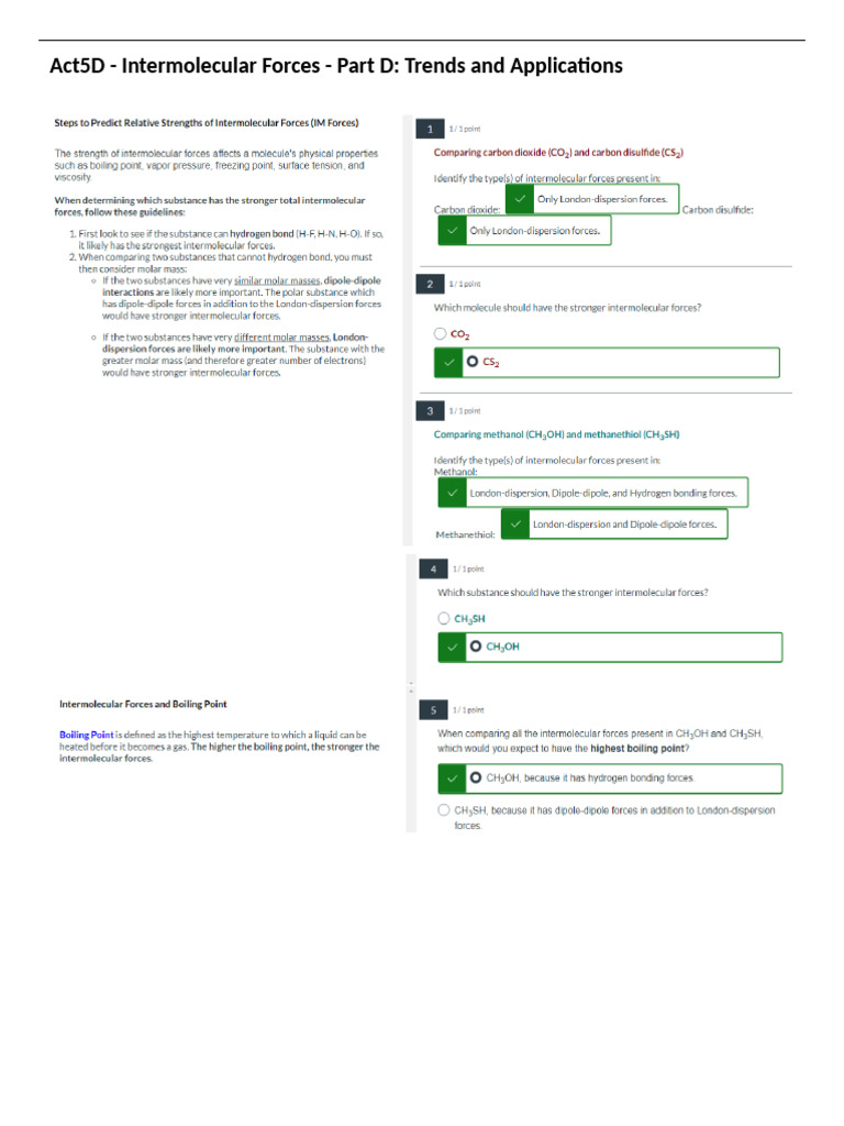 Act5D Intermolecular Forces Part D Trends and Applications | PDF
