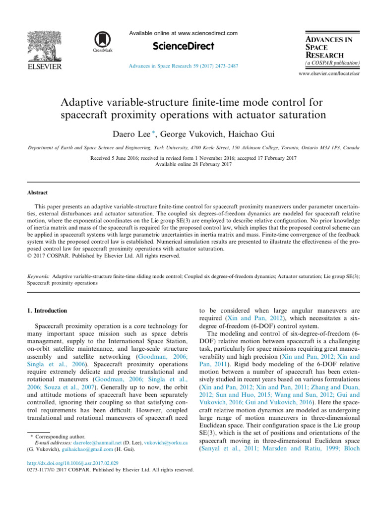 Adaptive variable-structure finite-time mode control for spacecraft proximity operations with ...