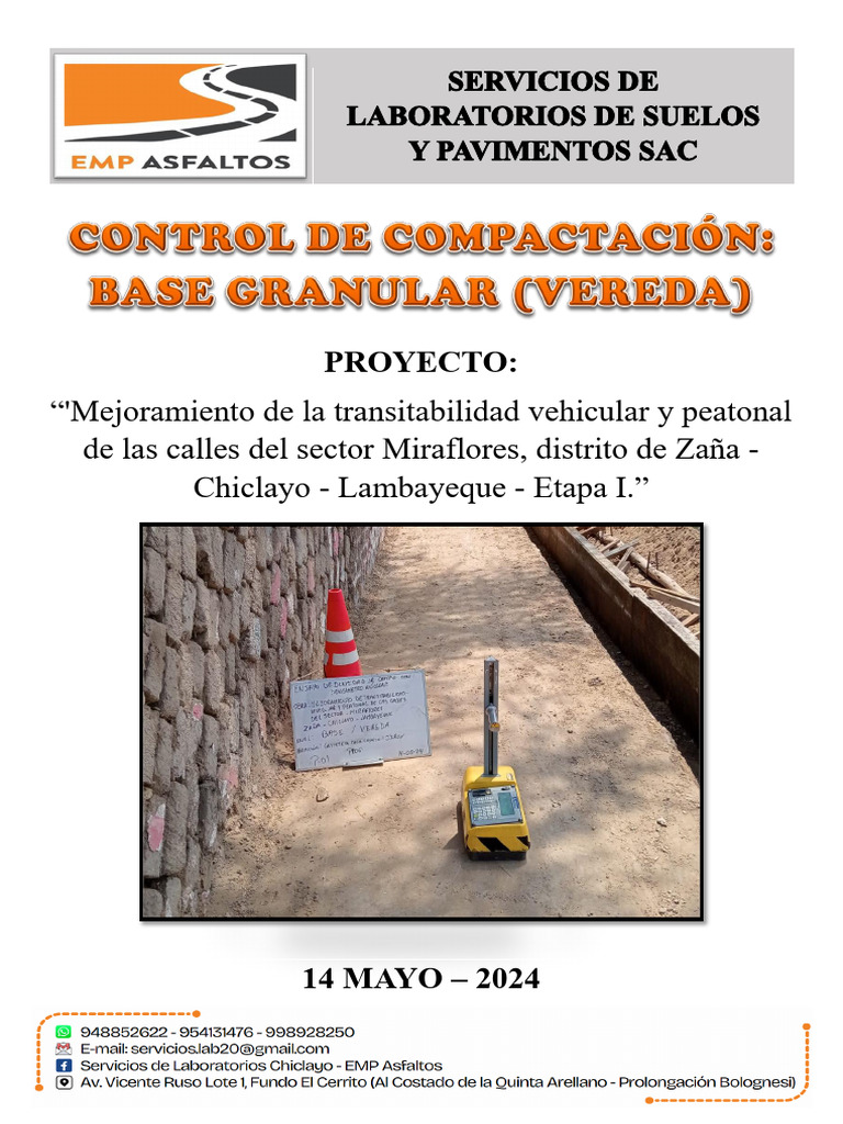 DENSIDADES 14-05-24 Constructora & Contratistas Generales Susan E.I.R.L BASE GRANULAR | PDF ...