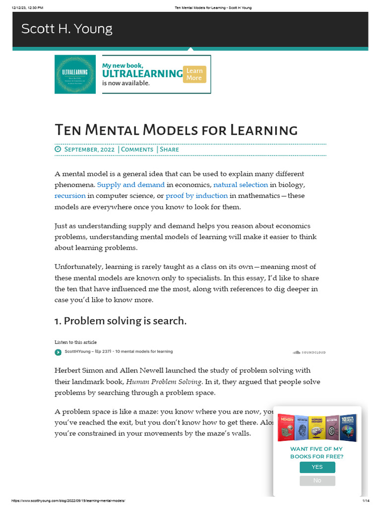 Ten Mental Models For Learning - Scott H Young | PDF | Memory | Knowledge