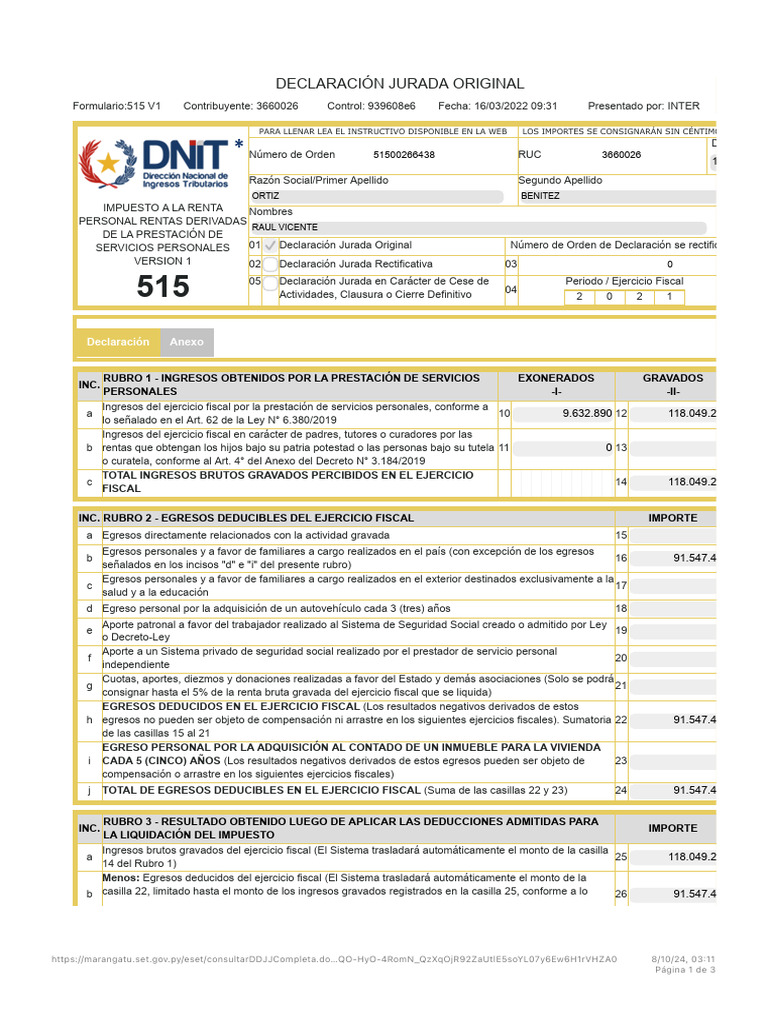 Declaración Jurada Impuesto Renta 2021 | PDF | Impuestos