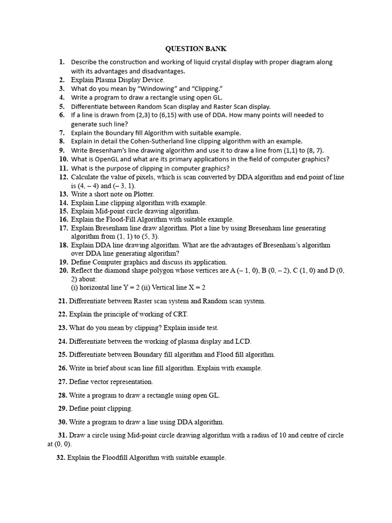 Question Bank | PDF | Computer Graphics | Imaging