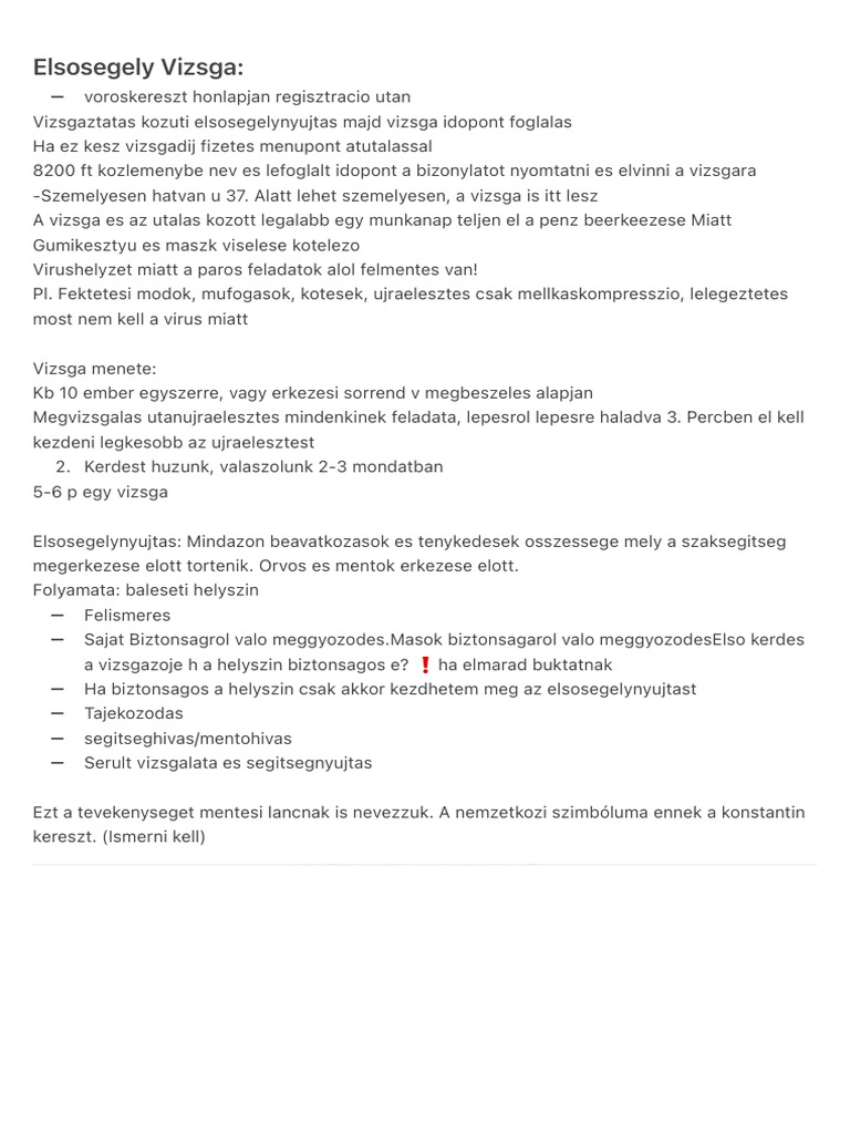 Elsősegély Jegyzetek | PDF