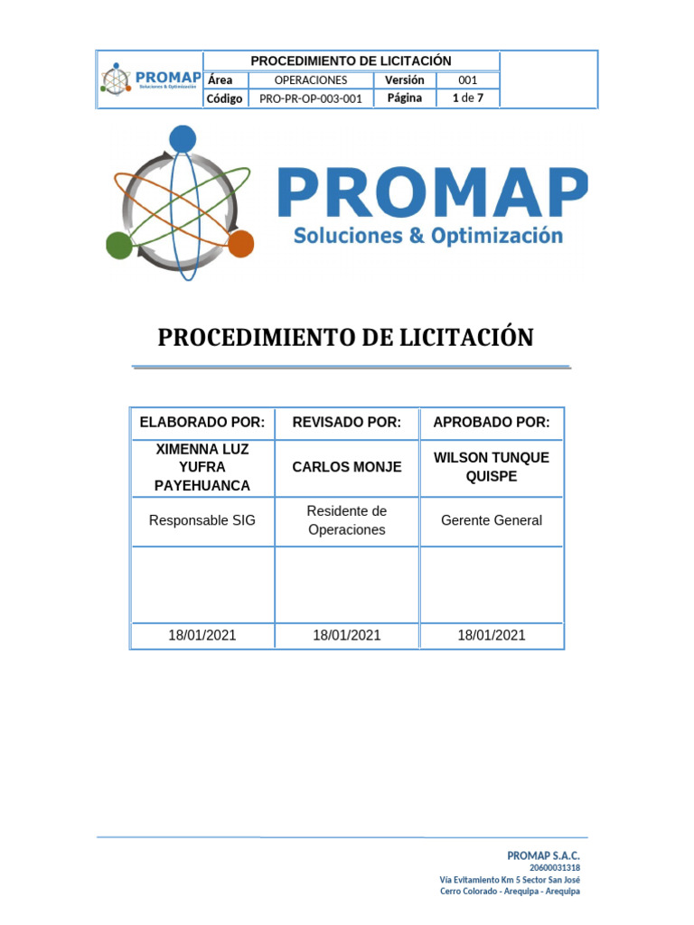 Procedimiento de Licitación en PROMAP S.A.C. | PDF | Sistema de manejo ...