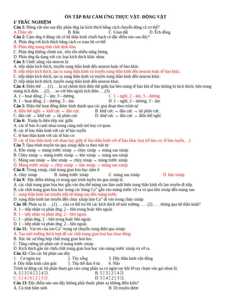 ÔN TẬP BÀI CẢM ỨNG ĐV TVÂT | PDF