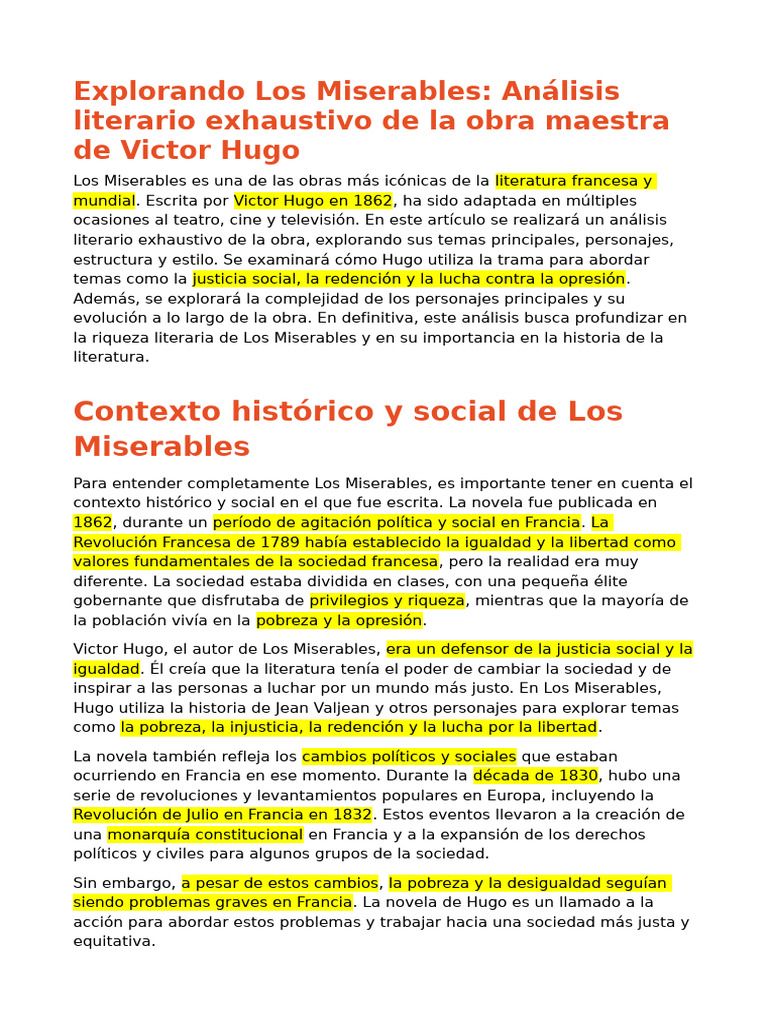 Análisis literario de Los Miserables | PDF | Los Miserables | Cosette