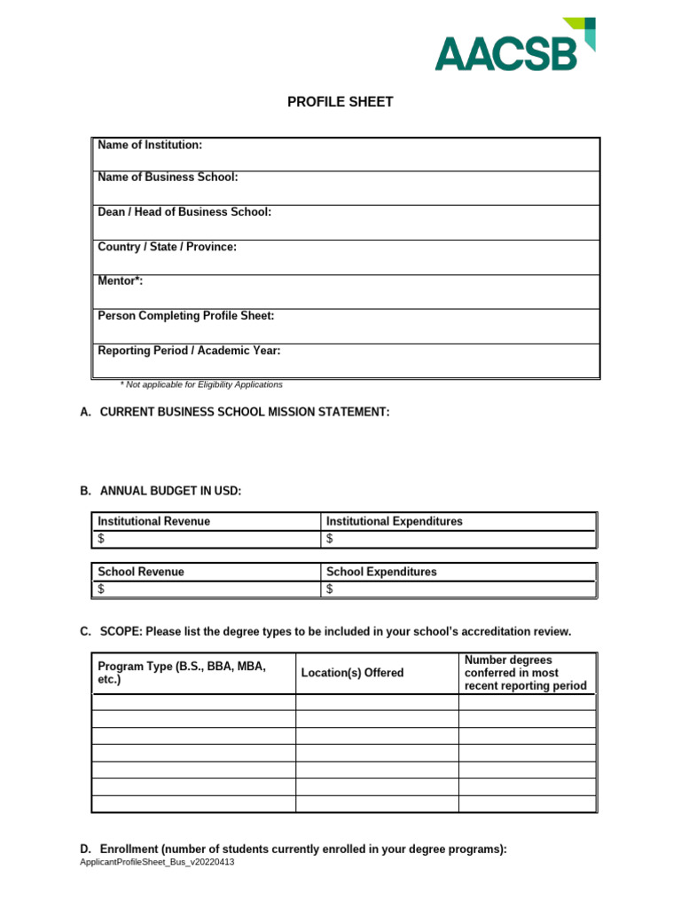 Business Applicant Profile Sheet | PDF