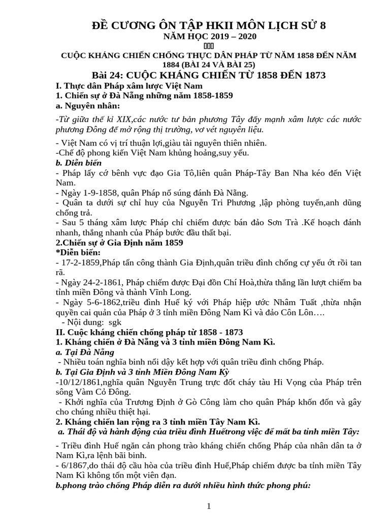 De Cuong On Tap Lich Su 8 Hkii | PDF