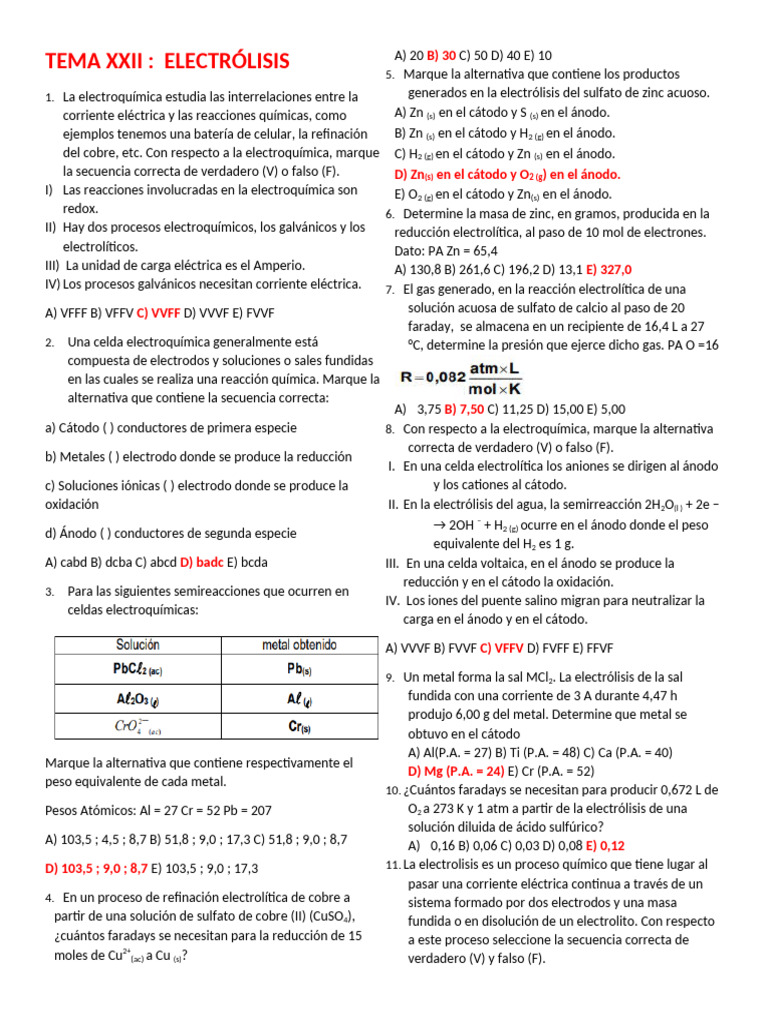 Tema Xxii Electrólisis San Marcos | PDF | Electrodo | Electroquímica