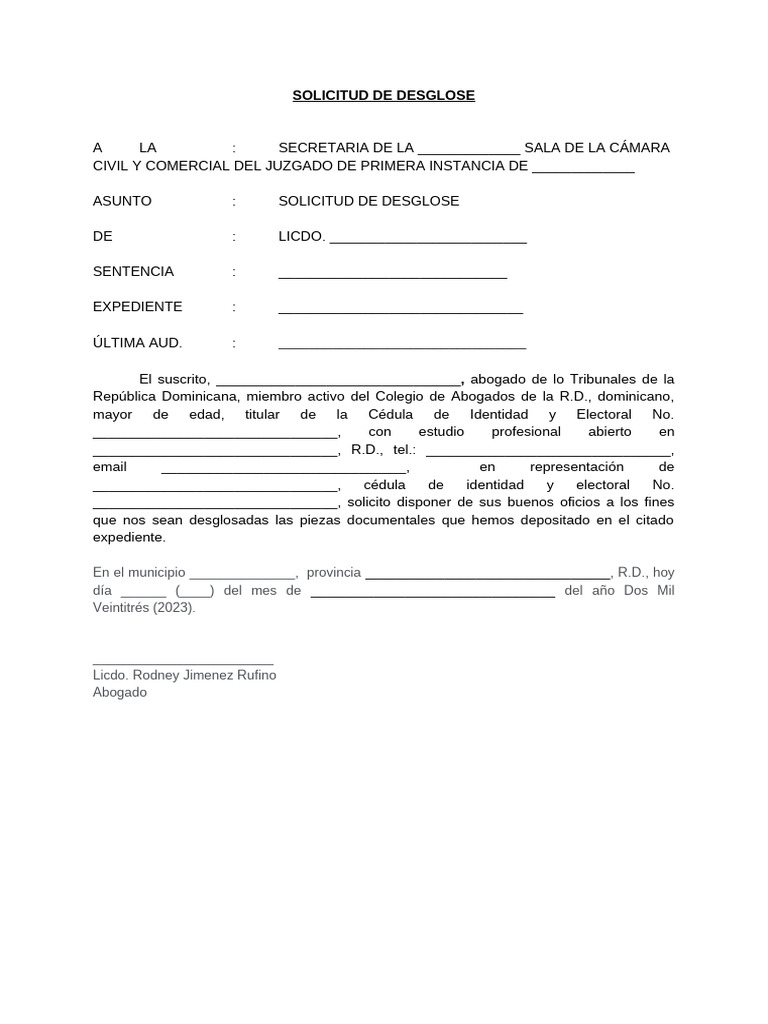 Solicitud de Desglose | PDF