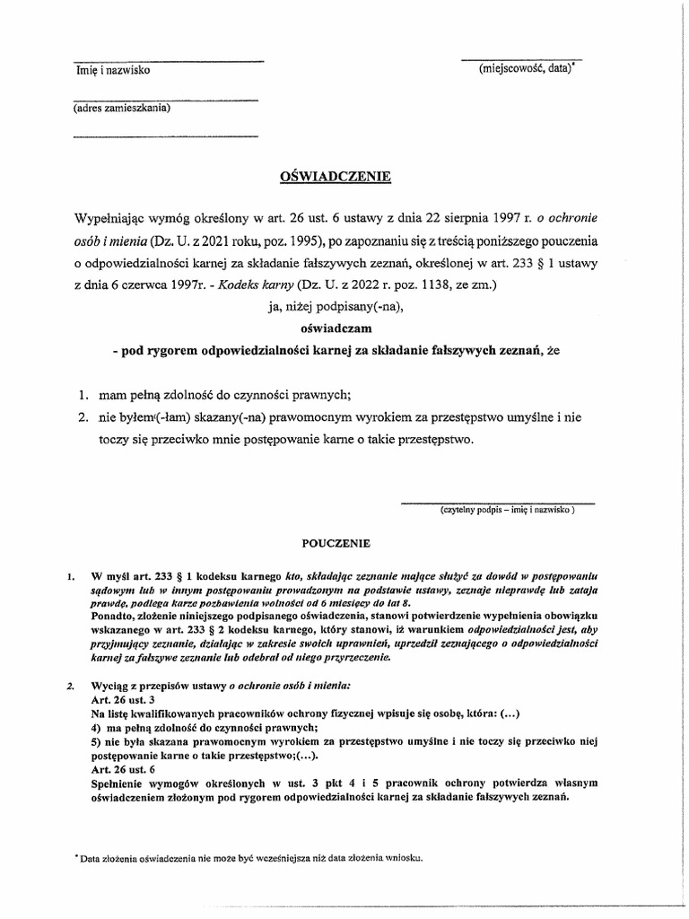 Wzor Oswiadczenia | PDF