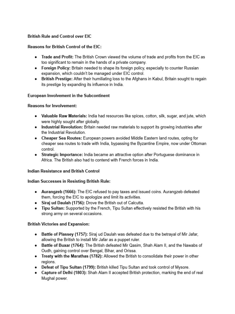 British Rule and Control Over EIC | PDF | British Raj | British Empire