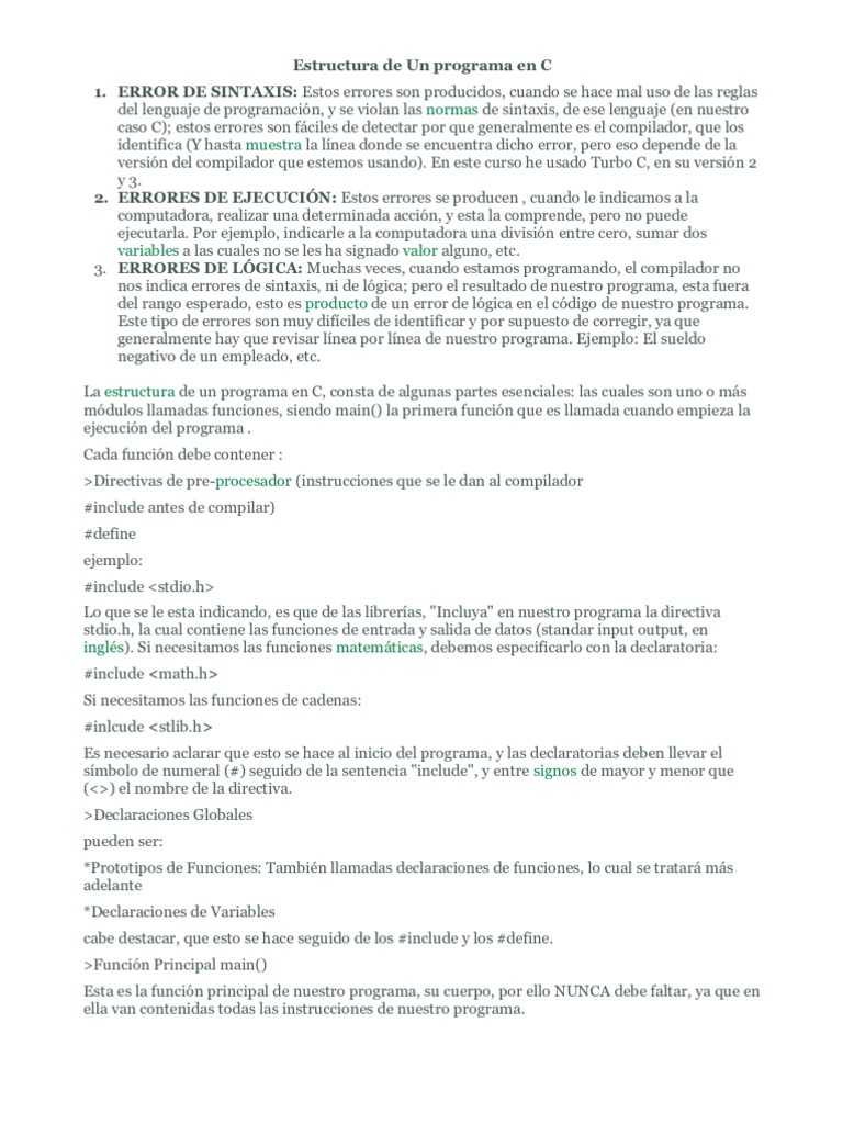 Introducción a la estructura básica de un programa en C | PDF ...