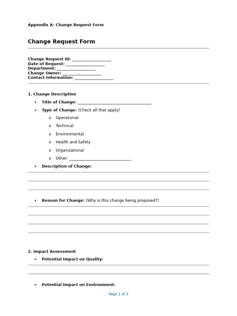 Change Request Form - Appendix A | PDF