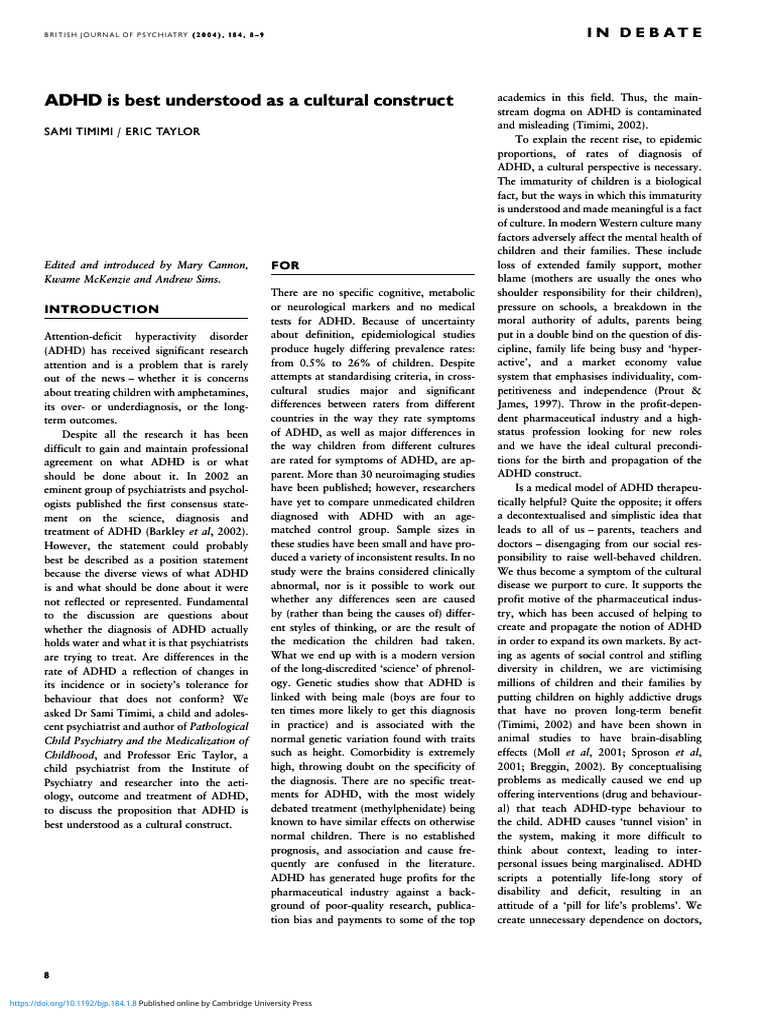 Adhd Is Best Understood As A Cultural Construct | PDF | Attention ...