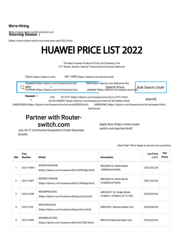 Huawei RRU Price List 2022 | PDF | Computer Network | Lte ...