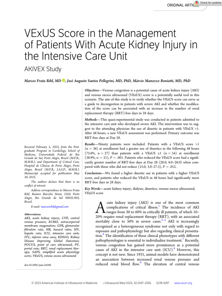J of Ultrasound Medicine - 2023 - Rihl - VExUS Score in The Management of Patients With Acute ...